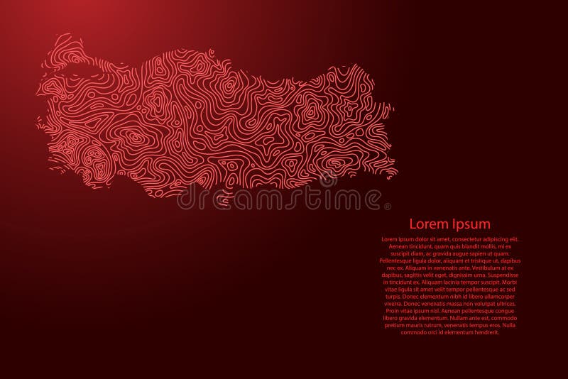 Turkey Map from Red Isolines or Level Line Geographic Topographic Map ...