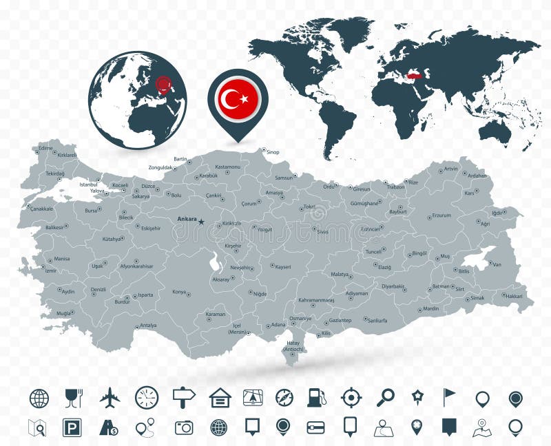 Turkey Map and World Map Isolated on Transparent Background Stock ...