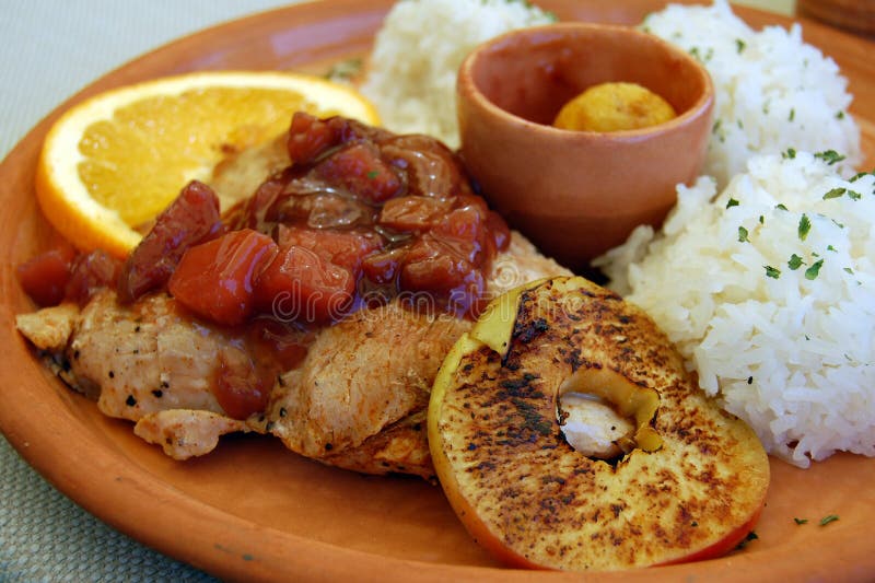 Turkey Meat with Fruits and Rice Stock Image - Image of meat, plate ...