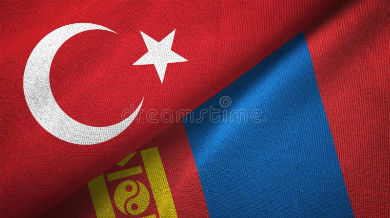 Turkey and Mongolia Two Flags Textile Cloth, Fabric Texture Stock ...
