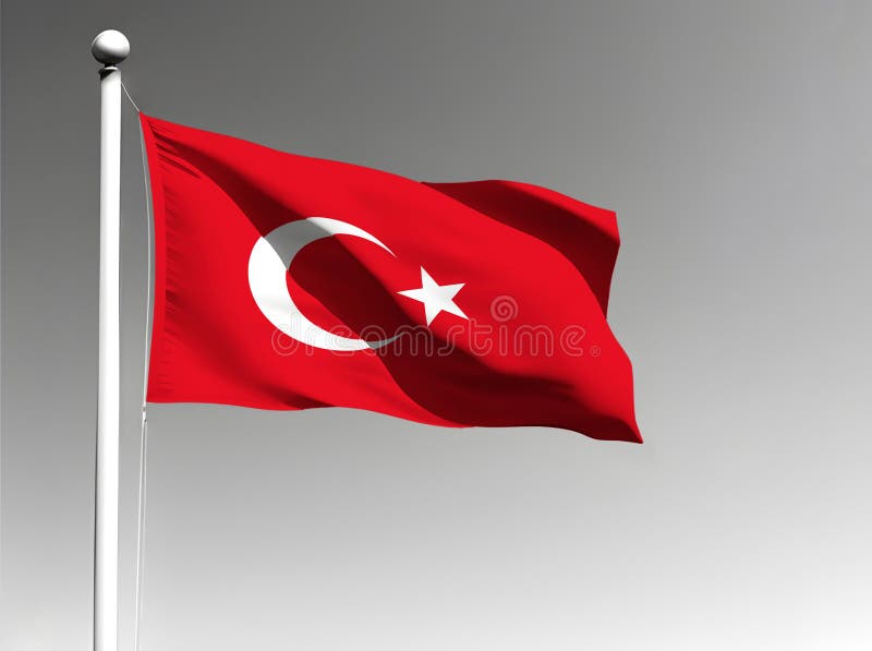 Turkey National Flag Waving on Gray Background Stock Illustration ...