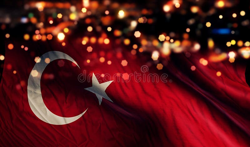 Turkey National Flag Light Night Bokeh Abstract Background Stock Photo ...