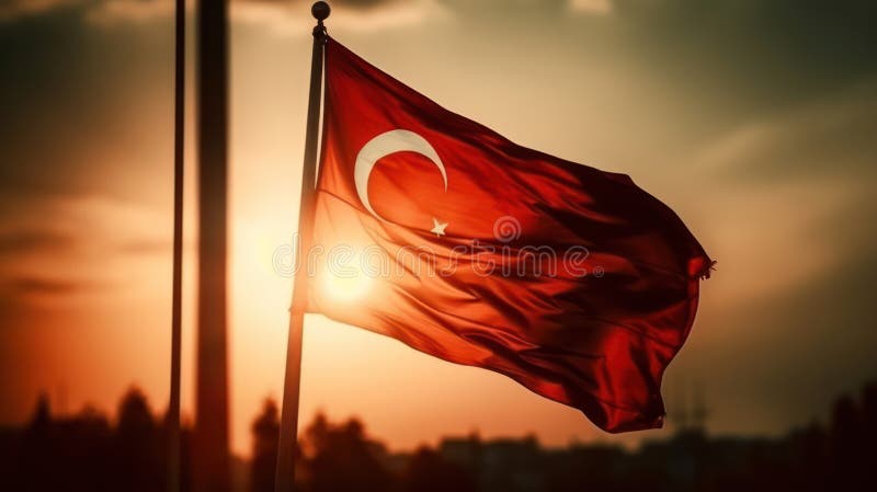 Turkey National Flag Waving in Beautiful Sky. Stock Illustration ...