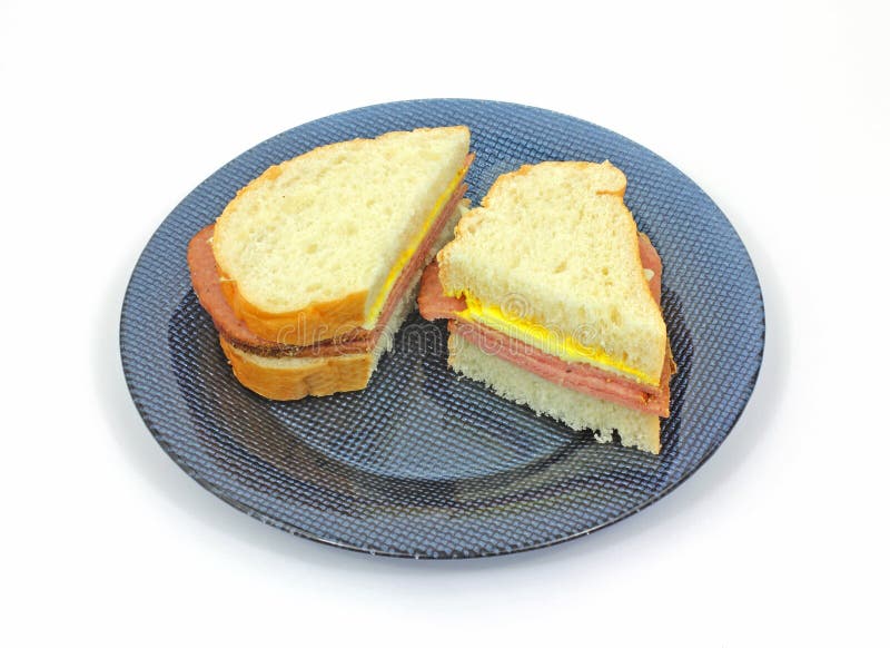 Turkey Pastrami Sandwich on Blue Plate Stock Image - Image of healthy ...