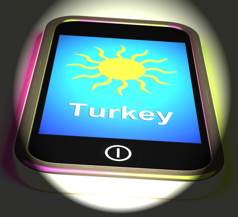 Turkey on Phone Displays Holidays and Sunny Weather Stock Illustration ...