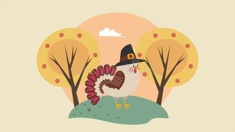 Turkey with Pilgrim Hat Animation Stock Footage - Video of digital ...