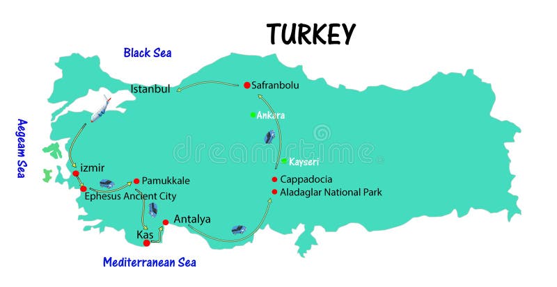 Turkey Places Point of Interest Map Stock Vector - Illustration of ...