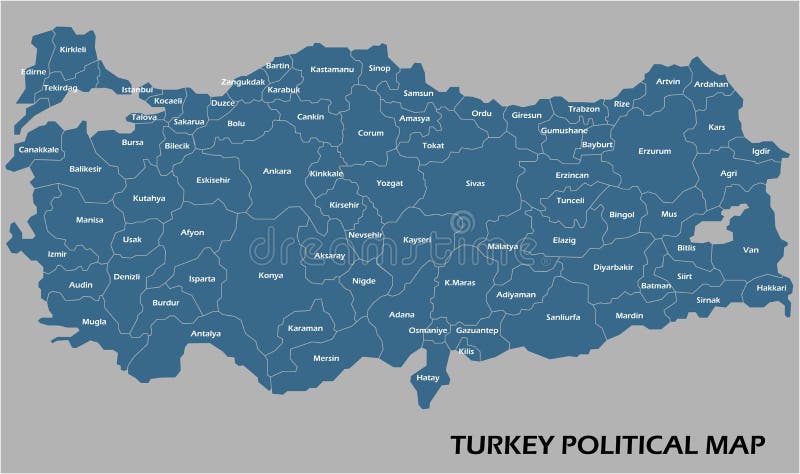 Turkey Political Map Divide by State Colorful Outline Simplicity Style ...