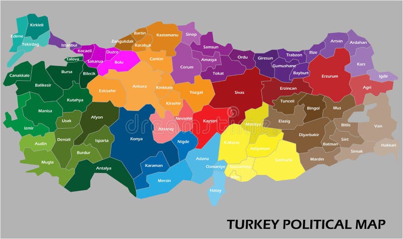 Turkey Political Map Divide by State Colorful Outline Simplicity Style ...