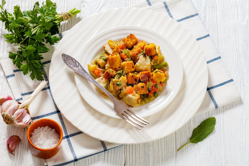 Turkey Pot Pie with Stuffing Crust on Plate Stock Image - Image of ...