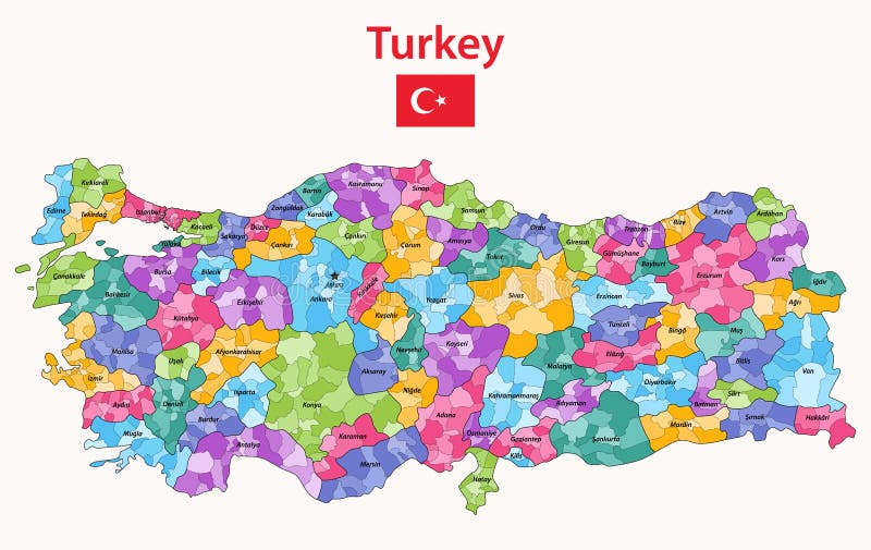 Turkey Distrcts Colored by Provinces High Detailed Vector Map Stock ...