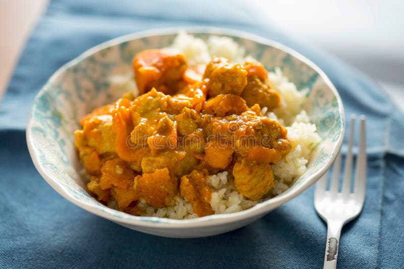 Turkey Pumpkin Curry with Rice Stock Image - Image of rice, chicken ...