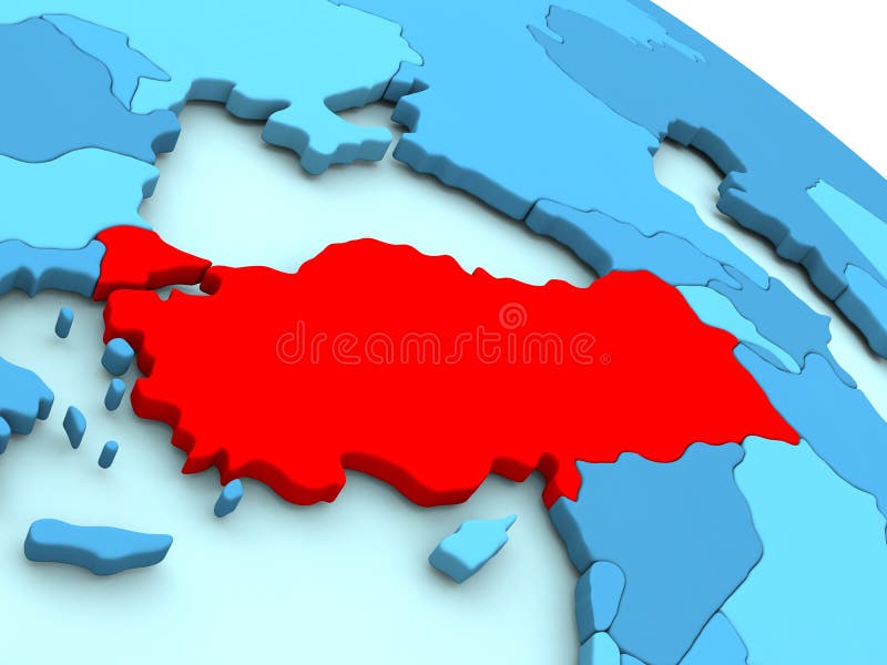 Turkey in Red on Blue Globe Stock Illustration - Illustration of region ...