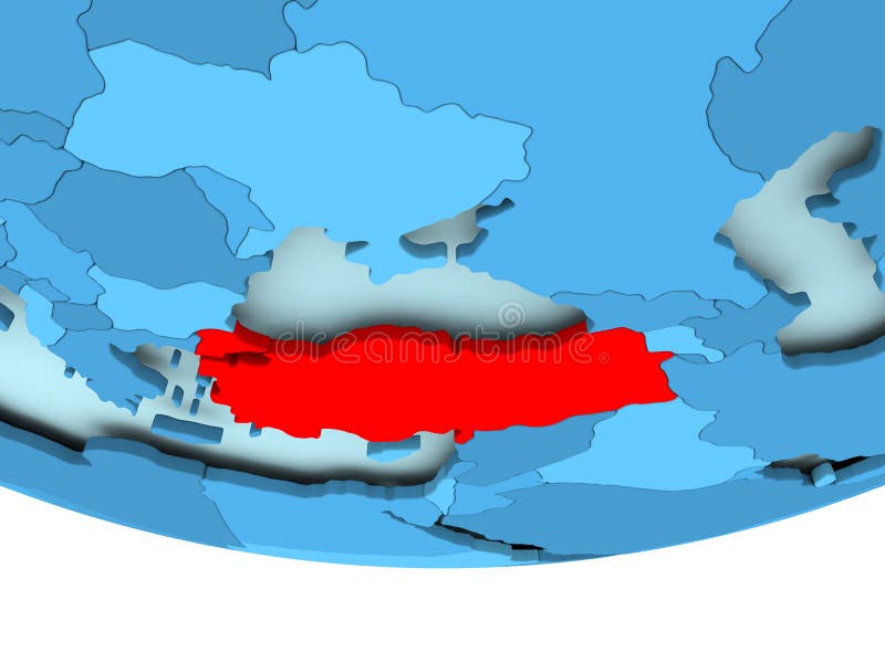 Turkey in red on blue map stock illustration. Illustration of symbol ...