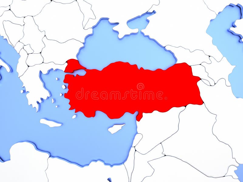Turkey in red on map stock illustration. Illustration of republic ...