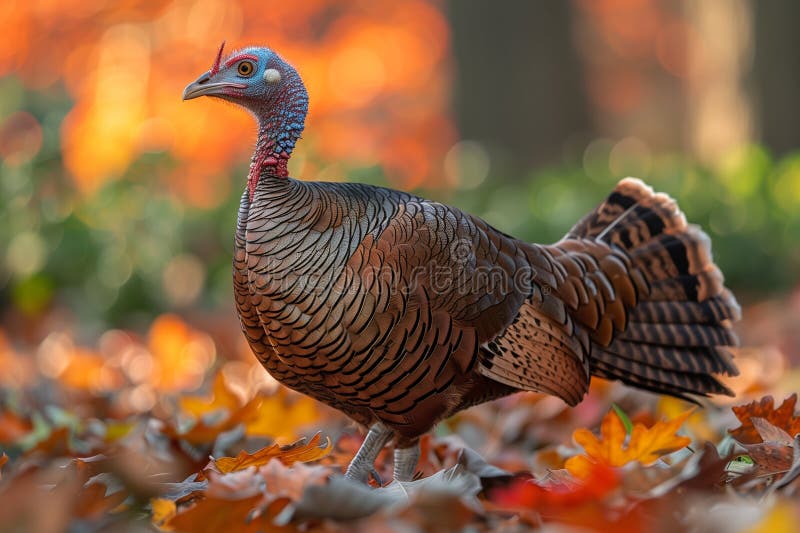 A Turkey Resting on a Bed of Leaves in a Yard Stock Image - Image of ...