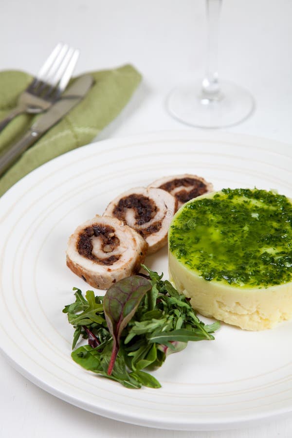 Turkey Roll with Prunes Filling Stock Image - Image of setting, table ...