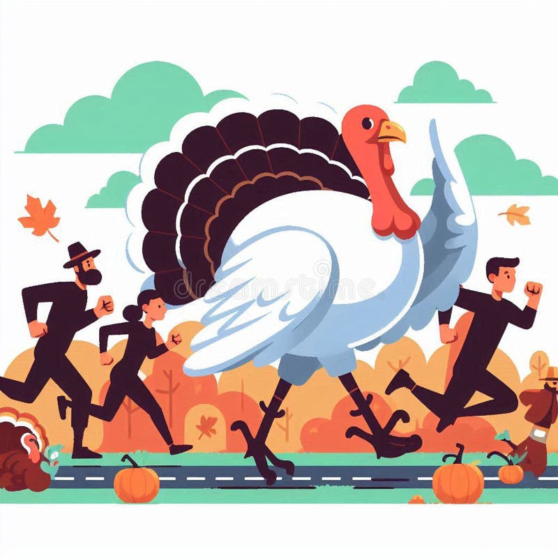 A Turkey is Running Down a Road with People Running Behind it Stock ...