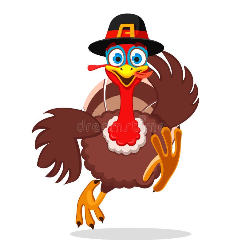 Turkey Runs Forward Holding His Hat Wing on a White. Thanksgiving Day ...