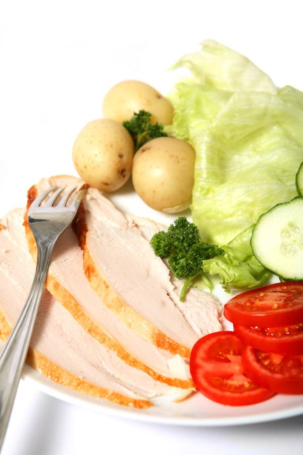 Sliced Turkey and Salad Meal Side View Stock Image - Image of basil ...