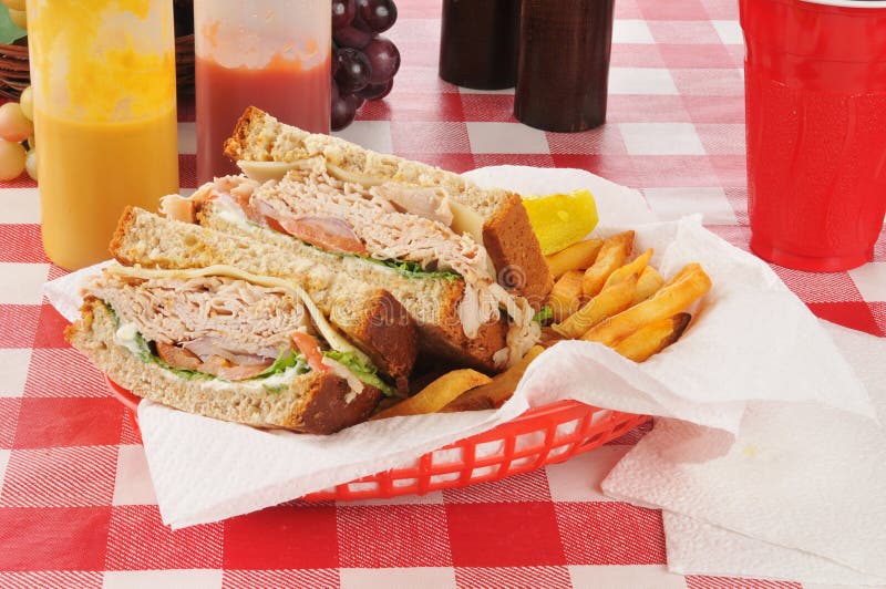 Turkey sandwich with fries stock photo. Image of lettuce - 27154436