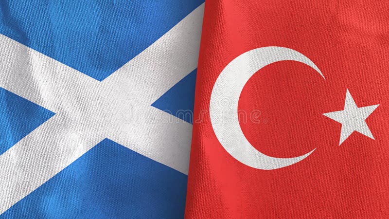 Scotland and Turkey Two Flags Textile Cloth, Fabric Texture Stock ...