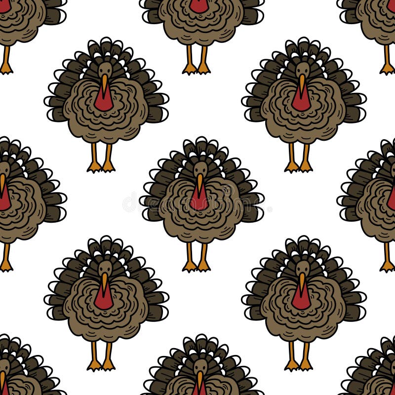 Turkey Seamless Doodle Pattern, Vector Illustration Stock Illustration ...