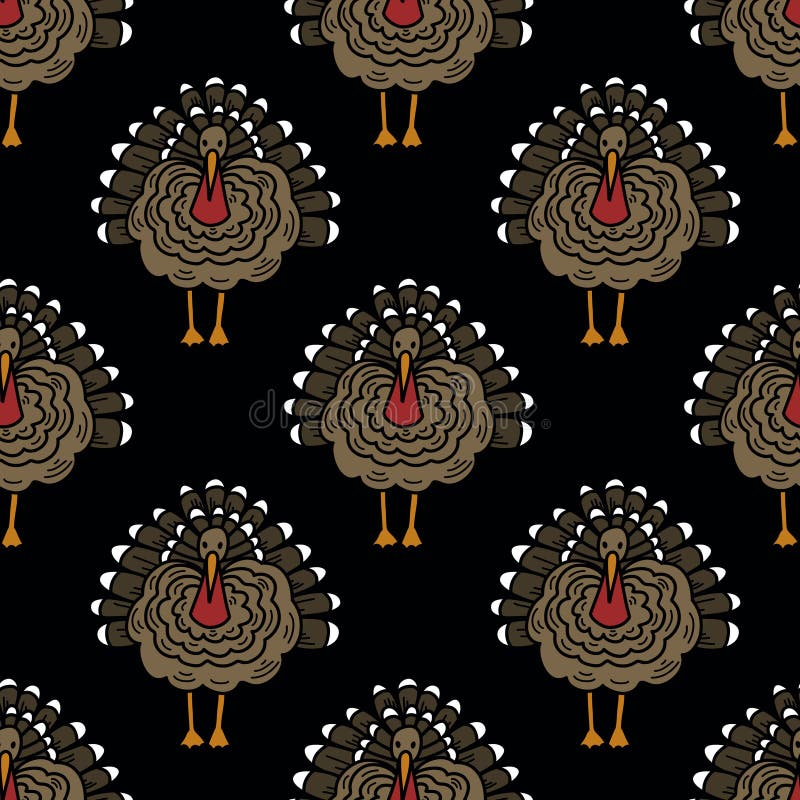 Turkey Seamless Doodle Pattern, Vector Illustration Stock Illustration ...