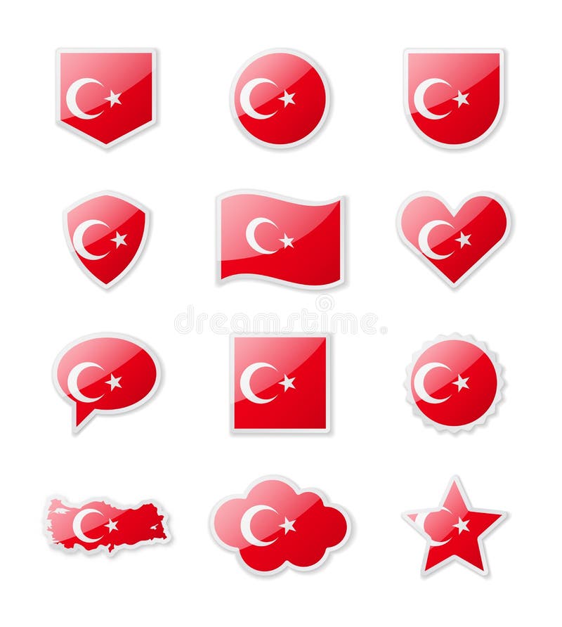 Turkey - Set of Country Flags in the Form of Stickers of Various Shapes ...