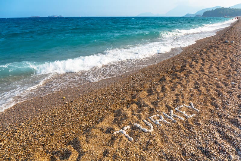 Turkey Sign on the Beach Made from Small Rocks. Vacations Concept Stock ...