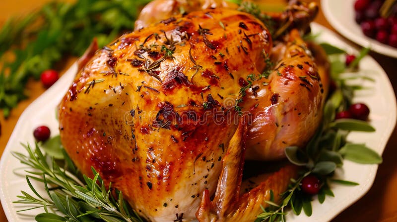 A Turkey is Sitting on a Plate with Herbs Stock Photo - Image of ...