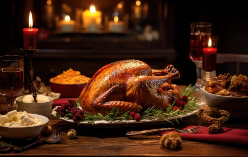 A Turkey Sitting on a Platter on a Table. Generative AI Image. Stock ...