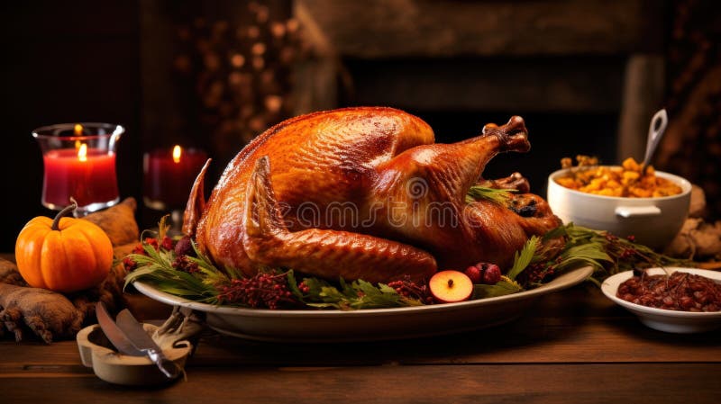 A Turkey Sitting on a Platter on a Table. Generative AI Image. Stock ...