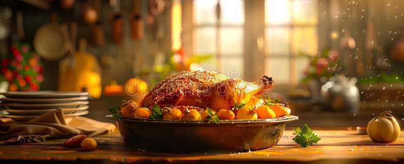 A Turkey is Sitting on a Wooden Table with Vegetables Stock Image ...