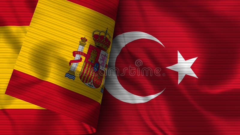 Turkey and Spain Realistic Flag â€“ Fabric Texture Illustration Stock ...