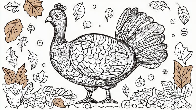 A Turkey is Standing in a Field of Leaves Stock Illustration ...