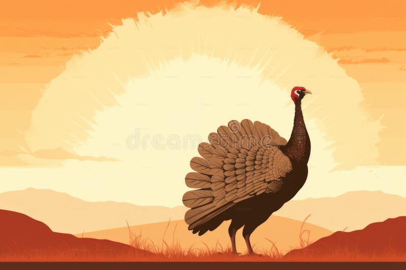 A Turkey Standing in Front of a Sunset with Mountains in the Background ...