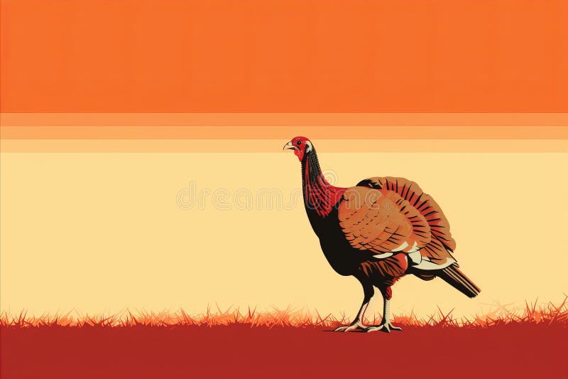 A Turkey is Standing on a Grassy Field with an Orange Sky Stock ...