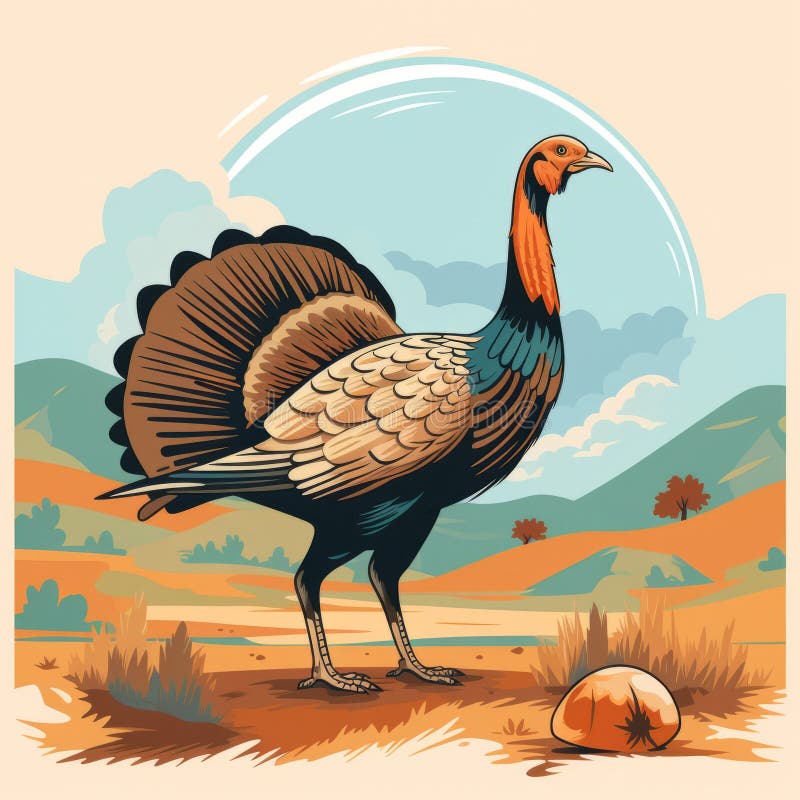 The Turkey is Standing in the Middle of a Field Stock Illustration ...