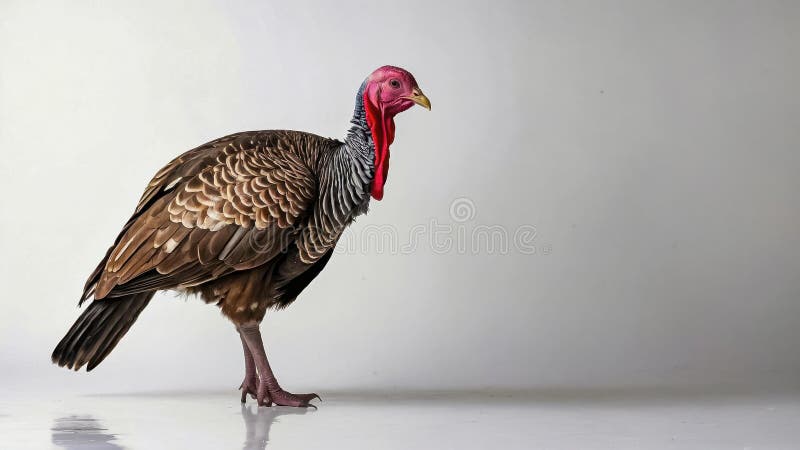 Turkey Standing in Profile Against a Plain Light Background, Showcasing ...