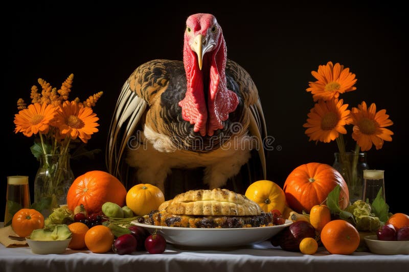 Turkey Standing on a Thanksgiving Table. Generative AI Stock ...
