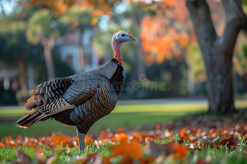 A Turkey Stands in Grass in Front of Trees Stock Image - Image of ...