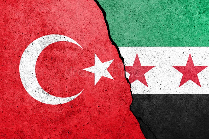 Turkey and Syrian Opposition Flags Painted on Concrete Wall Stock Photo ...