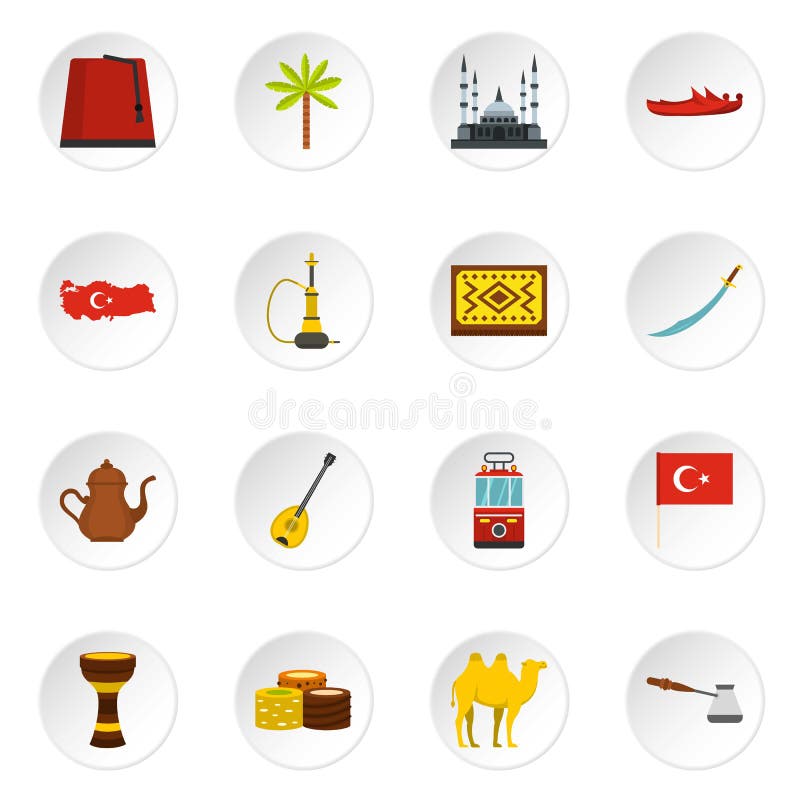 Turkey Travel Icons Set in Flat Style Stock Vector - Illustration of ...