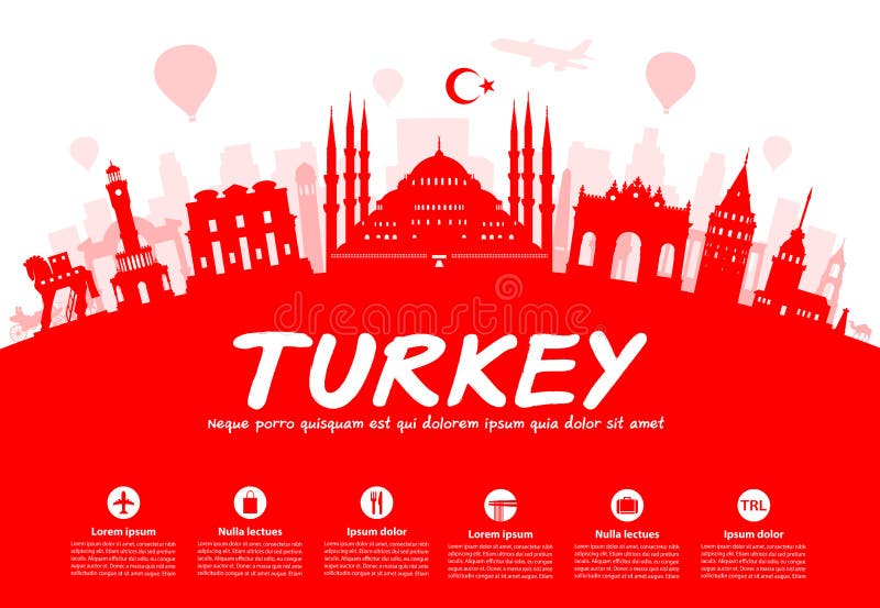 Turkey Travel Landmarks. stock vector. Illustration of blue - 77586697