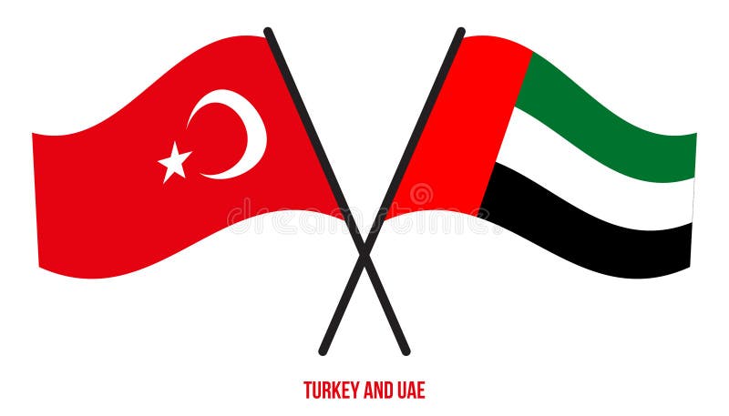 Turkey and UAE Flags Crossed and Waving Flat Style. Official Proportion ...