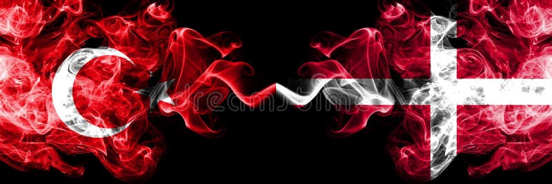 Turkey Vs Denmark, Danish Smoke Flags Placed Side by Side. Thick ...