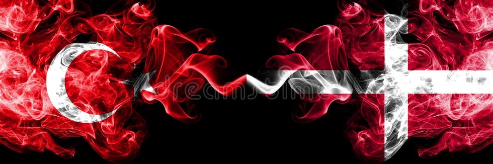 Turkey Vs Denmark, Danish Smoke Flags Placed Side by Side. Thick ...