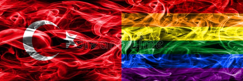 Turkey Vs Gay Smoke Flags Placed Side by Side. Turkish and Gay Flag ...