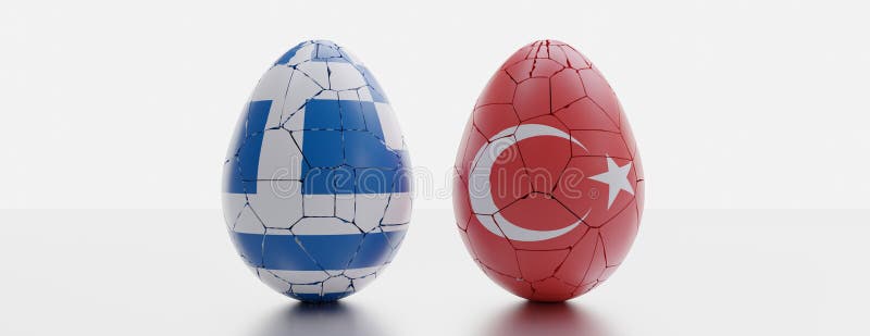 Turkey VS Greece, Crisis. National Flag on Broken Egg Isolated on White ...